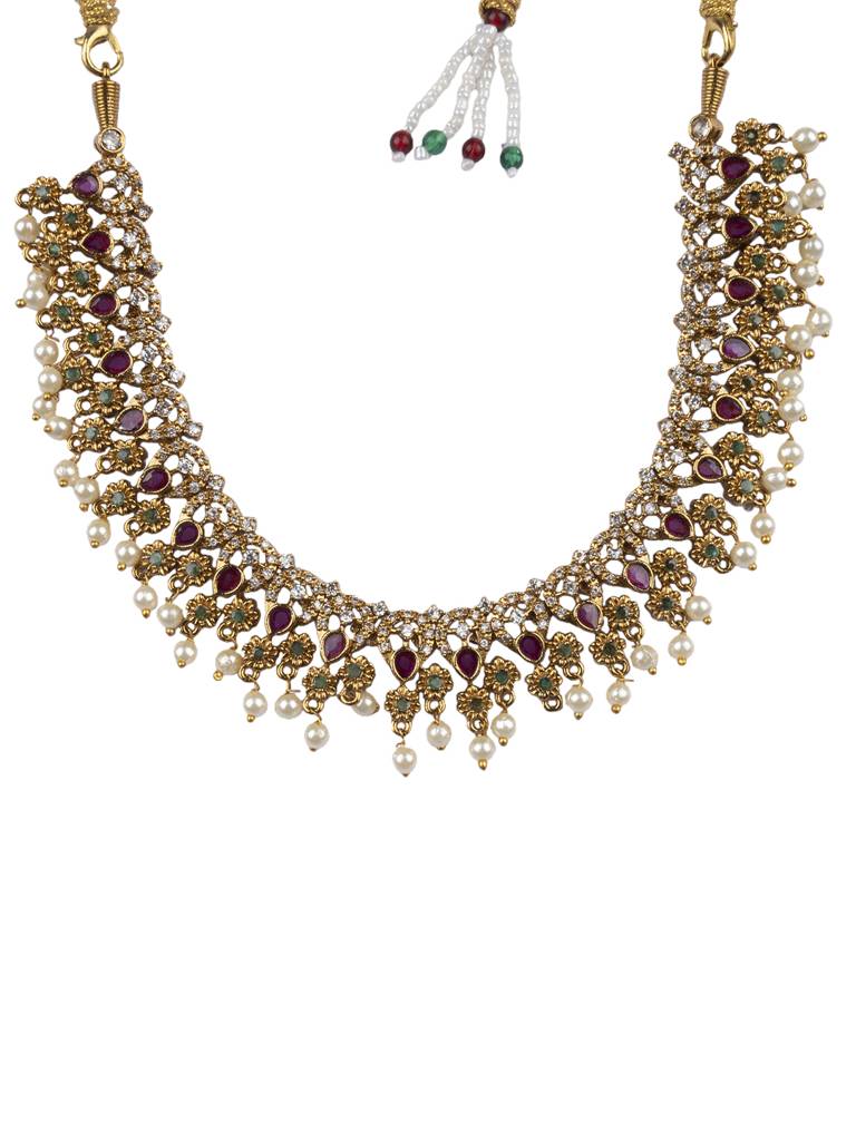 Matte Finish Multicolor Ad Necklace With Pearl Hangings | Matte Finish ...