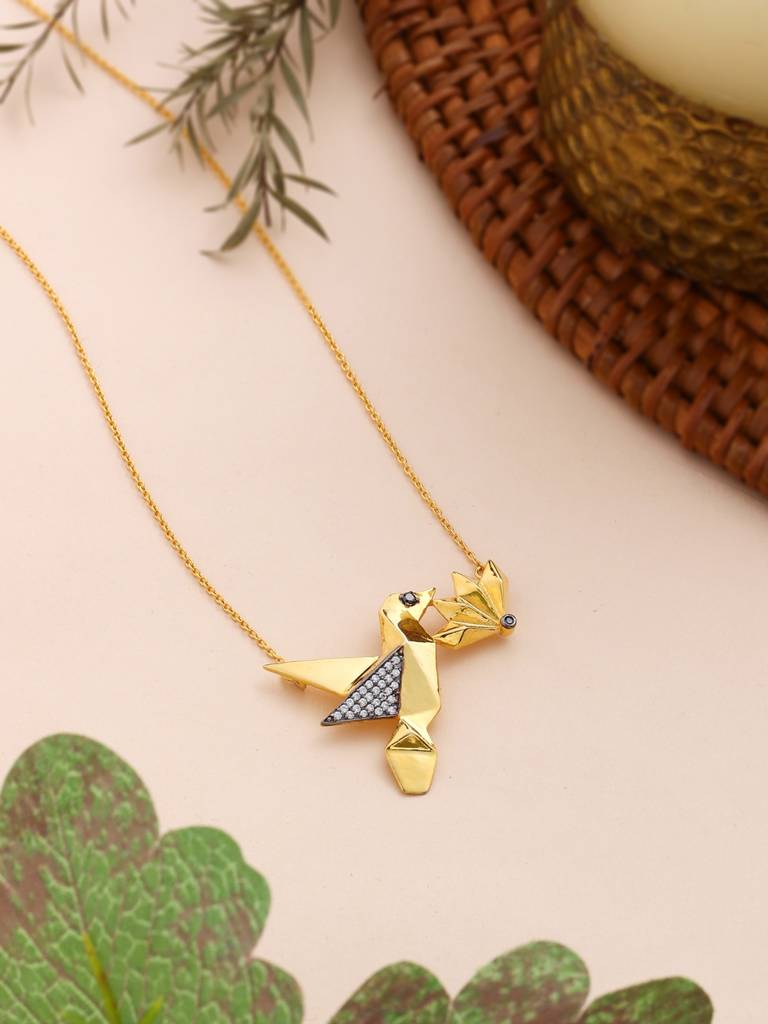 925 Sterling Silver Gold Plated Whimsical Hummingbird Pendant | Kicky ...