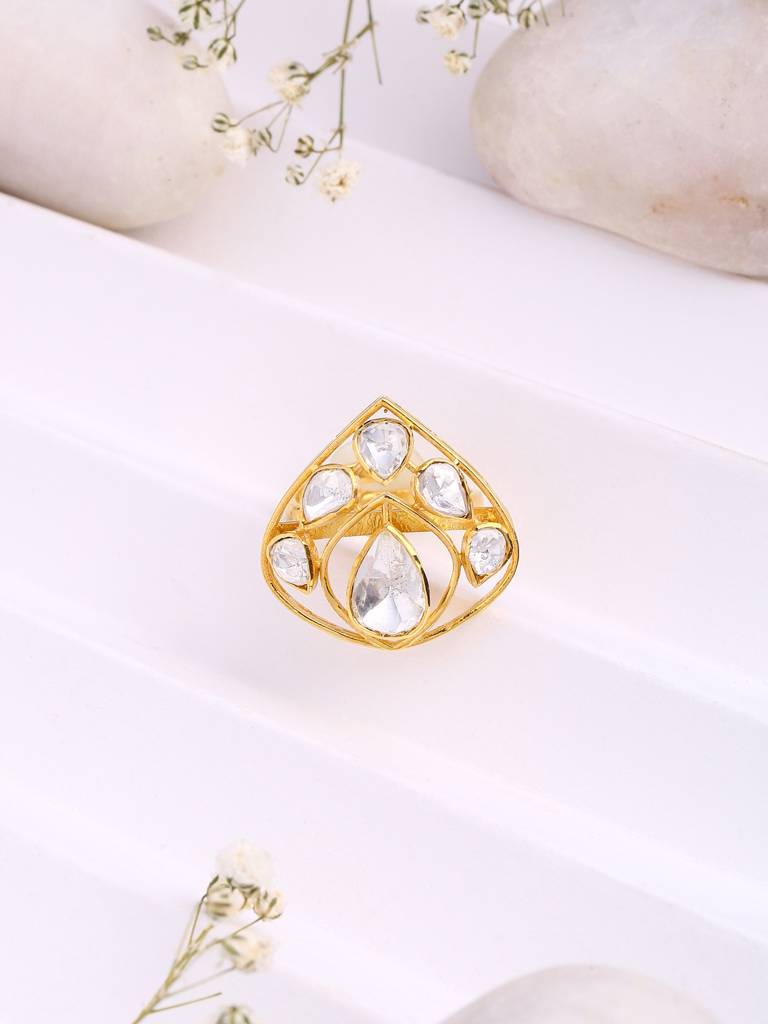 Kicky And Perky 925 Sterling Silver Gold Plated Heritage Ring With Moissanite Polki For Women ...