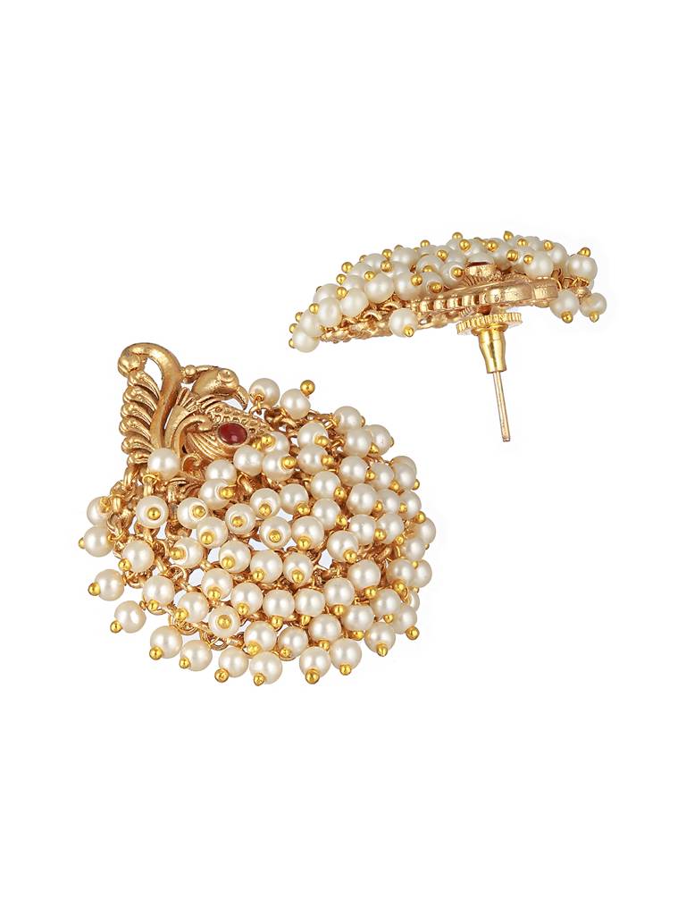 Gold Plated Pearl Beaded Peacock Temple Studds Earring | Gold Plated ...